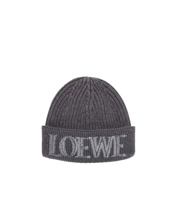 Loewe Logo Embroidered Ribbed-knit Beanie - Grey