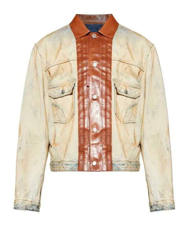 Dsquared2 Leather Trimmed Denim Jacket - Nude