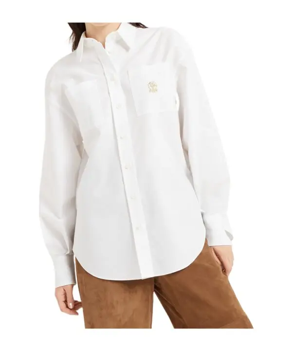 Brunello Cucinelli Logo Embroidered Shirt - White
