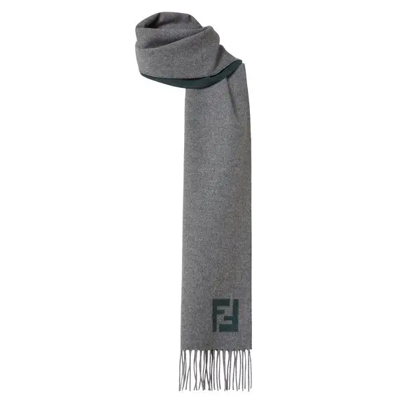 Fendi Ff Motif Fringed-edge Scarf - Grey