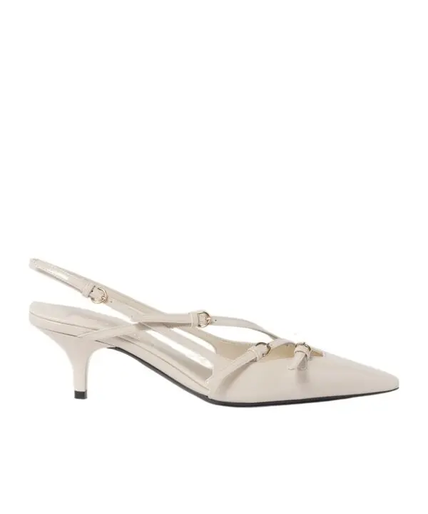 Miu Miu Pointed Toe Slingback Pumps With Metal Buckles - Nude