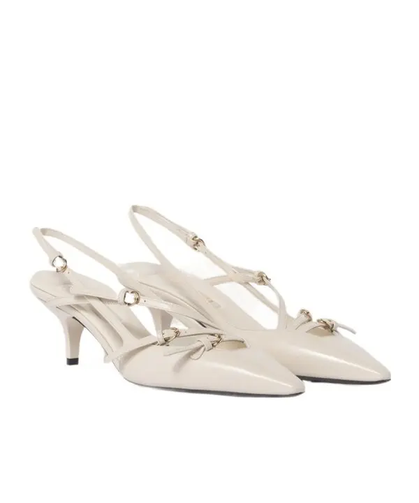 Miu Miu Pointed Toe Slingback Pumps With Metal Buckles - Nude