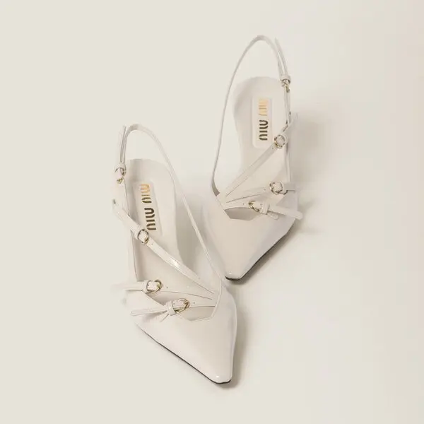 Miu Miu Pointed Toe Slingback Pumps With Metal Buckles - Nude