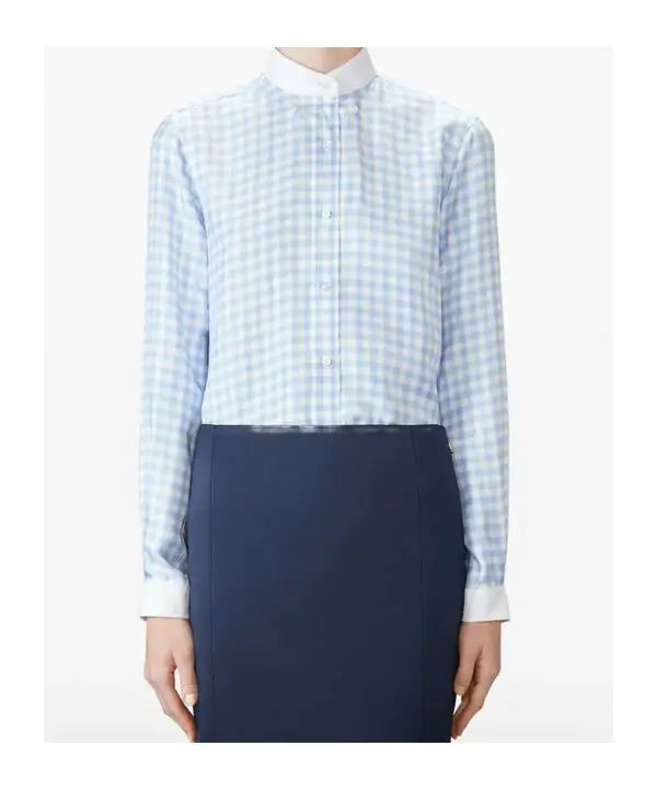 Thom Browne Twill Gingham Shirt - Light Blue