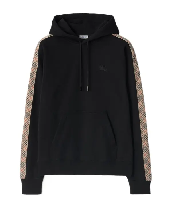 Burberry Ekd Embroidered Checked Drawstring Hoodie - Black