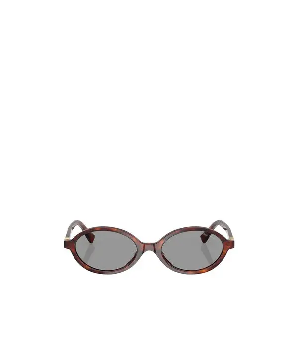 Miu Miu Oval Frame Sunglasses With Logo Detail - Gray