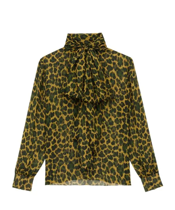 Saint Laurent Lavallière Leopard Printed Blouse