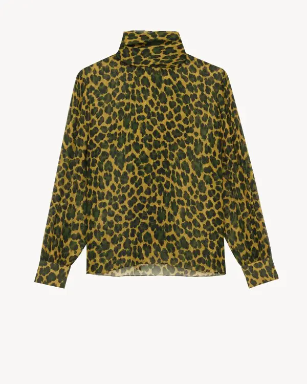 Saint Laurent Lavallière Leopard Printed Blouse