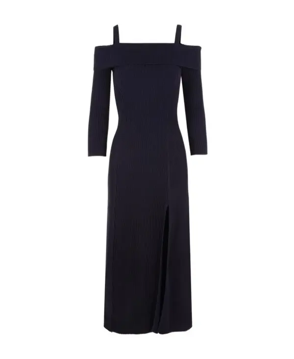 GANNI Melange Knitted Off-shoulder Maxi Dress - Dark Blue