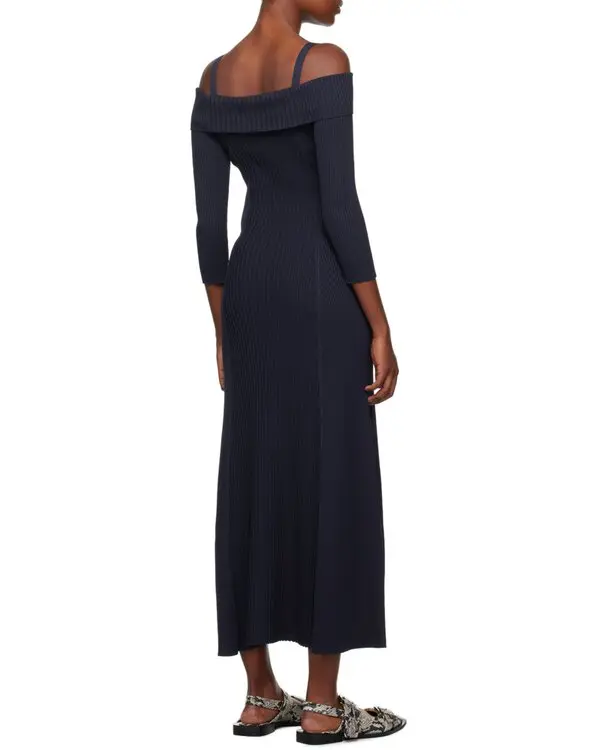 GANNI Melange Knitted Off-shoulder Maxi Dress - Dark Blue