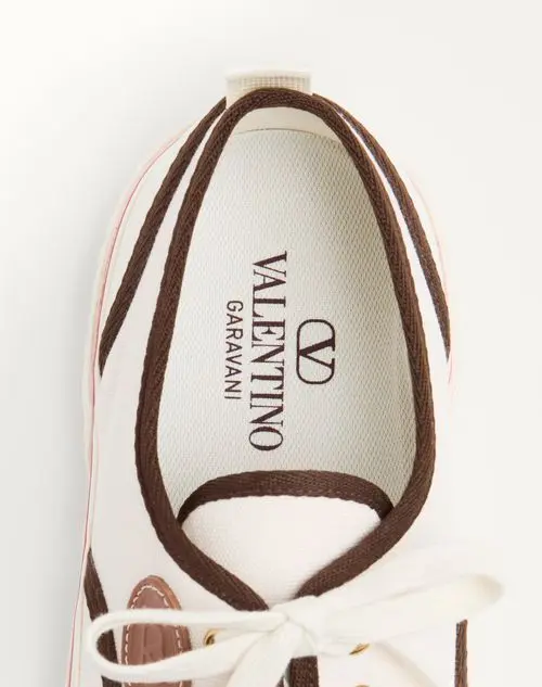 Valentino Garavani Vlogo Signature Lace-up Sneakers - Ivory/dark Brown