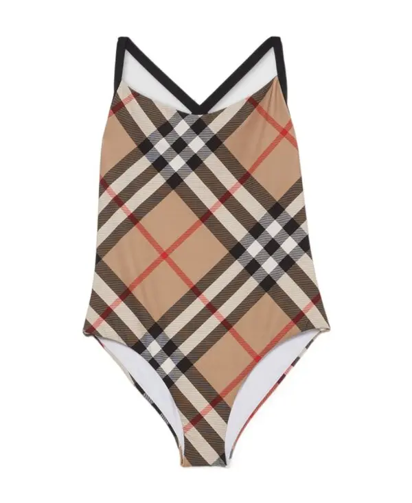 Burberry Checked Print Swimsuit - Nude