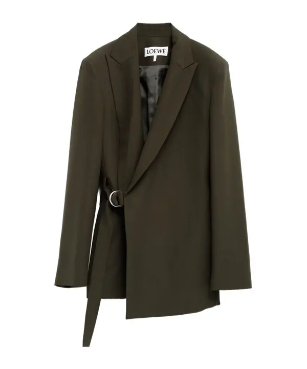 Loewe Ring Detailed Belted Jacket - Khaki Green