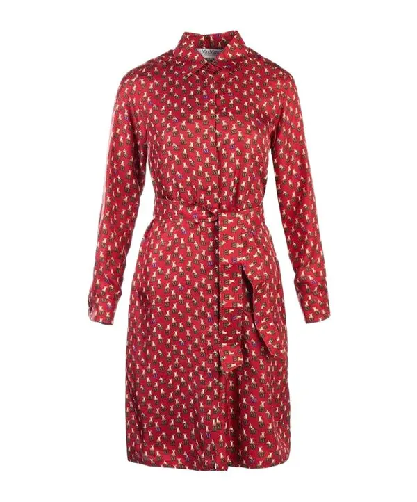 Max Mara Printed Long Sleeve Belted Dress