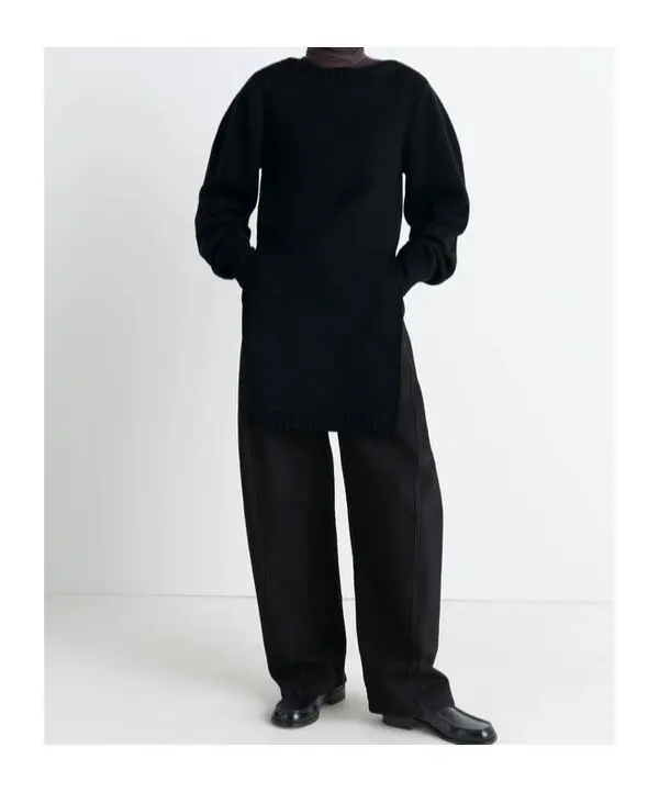 LEMAIRE Long-sleeved Crewneck Jumper With Side Slits - Black