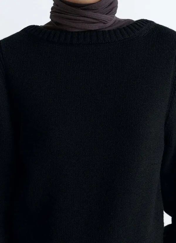 LEMAIRE Long-sleeved Crewneck Jumper With Side Slits - Black
