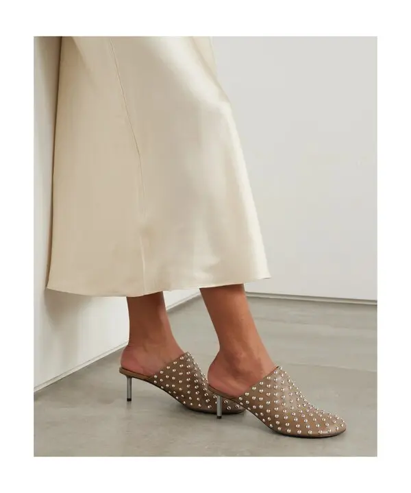 JIL SANDER Stud Embellished Round Toe Mules - Green