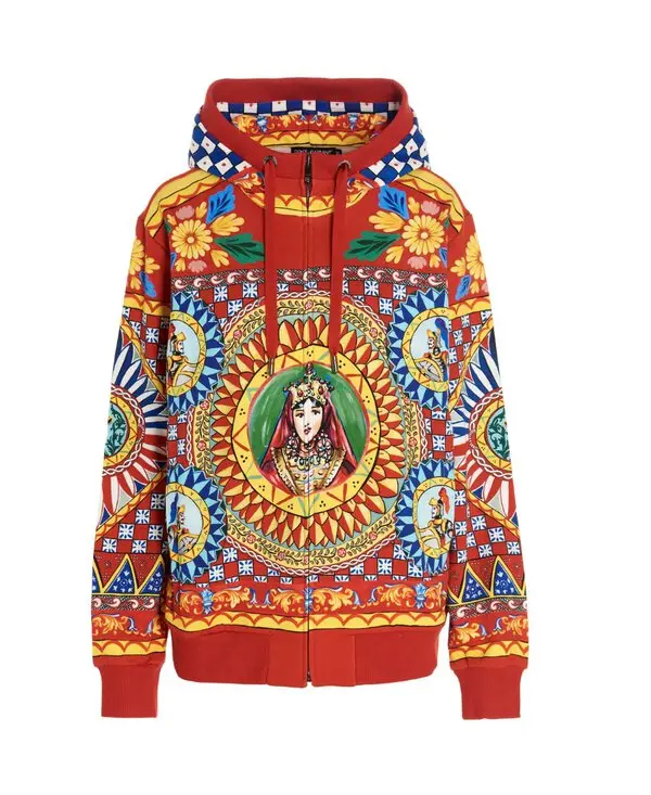 Dolce & Gabbana Carretto" Print Zip-up Hoodie - Red
