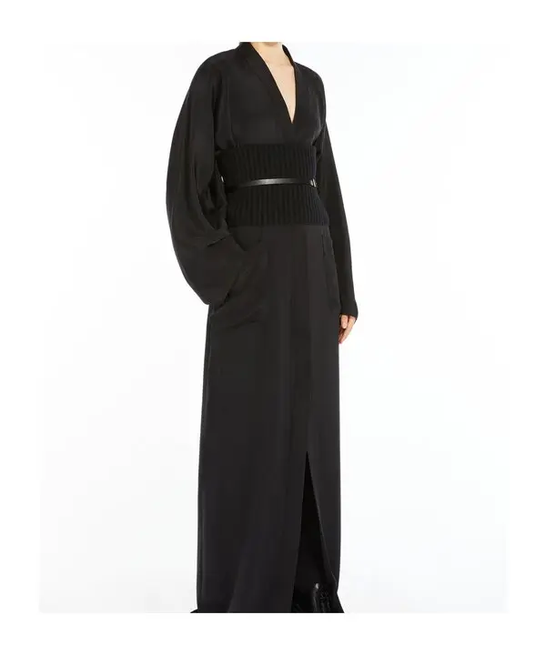 Max Mara V-neck Long-sleeved Maxi Dress With Slit