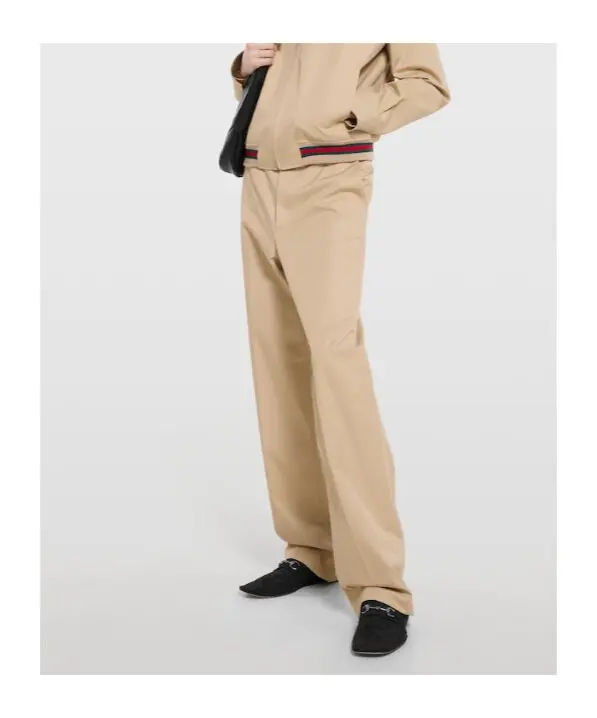 Gucci Embroidered Cotton Twill Trousers - Sand-colored