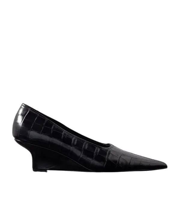 TOTEME Pointed-toe Embossed Wedge Pumps - Black