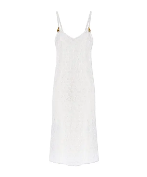 Bottega Veneta Open Knit V-neck Midi Dress - White