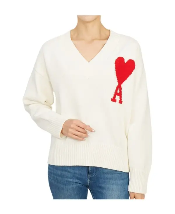 Ami V-neck Sweater With Iconic Logo