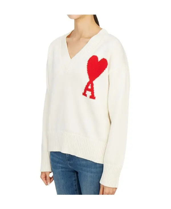 Ami V-neck Sweater With Iconic Logo