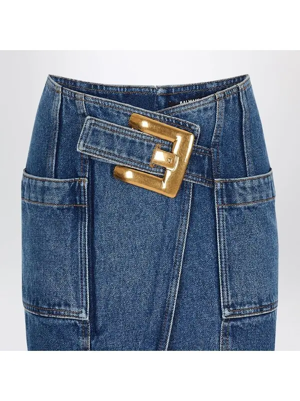 Balmain Belted Denim Mini Skirt