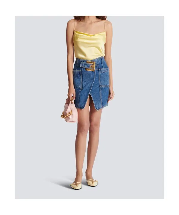 Balmain Belted Denim Mini Skirt
