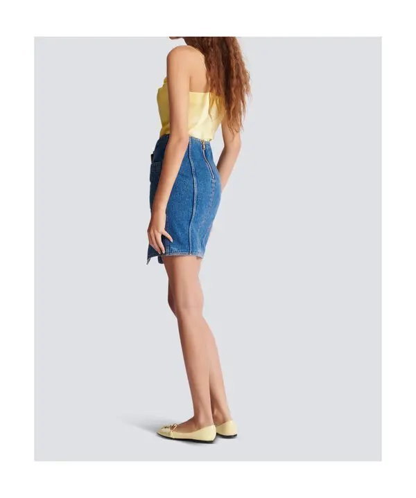 Balmain Belted Denim Mini Skirt