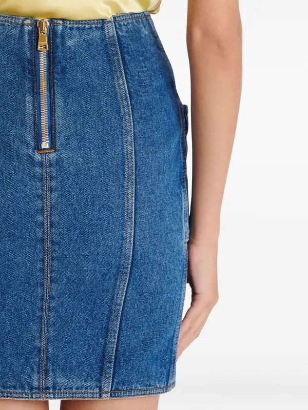 Balmain Belted Denim Mini Skirt