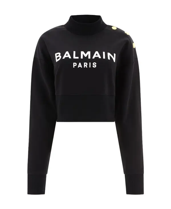 Balmain Logo Printed Cropped Sweatshirt - Black