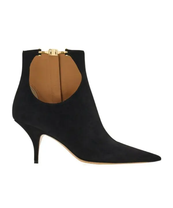 FERRAGAMO Cutout Ankle Boot With Gold Tone Buckle - Black