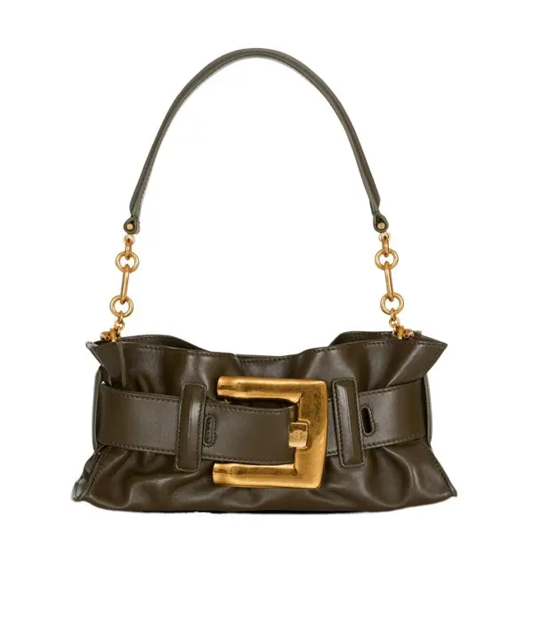Balmain Mini Anthem Shoulder Bag In Calfskin Leather - Khaki