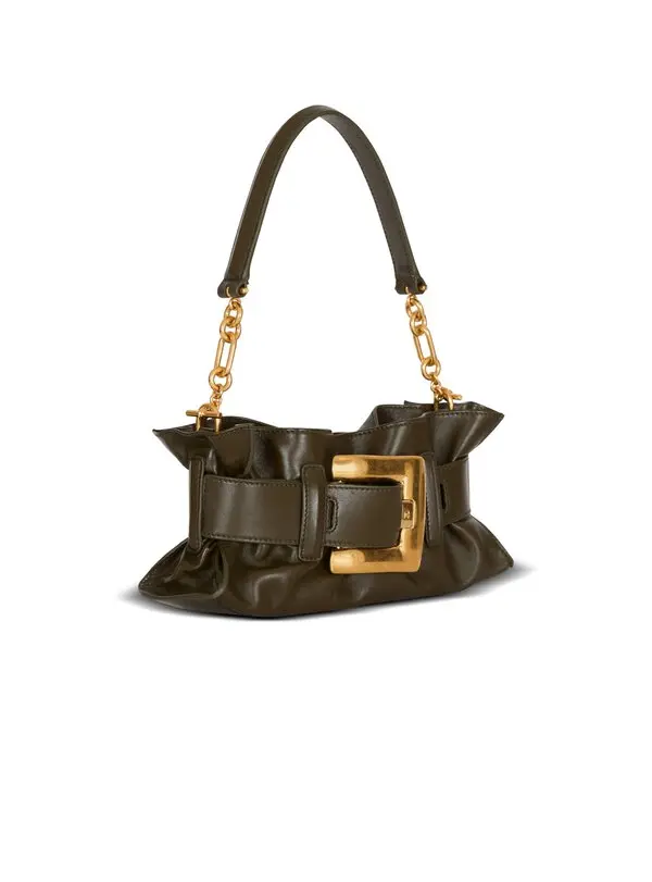 Balmain Mini Anthem Shoulder Bag In Calfskin Leather - Khaki