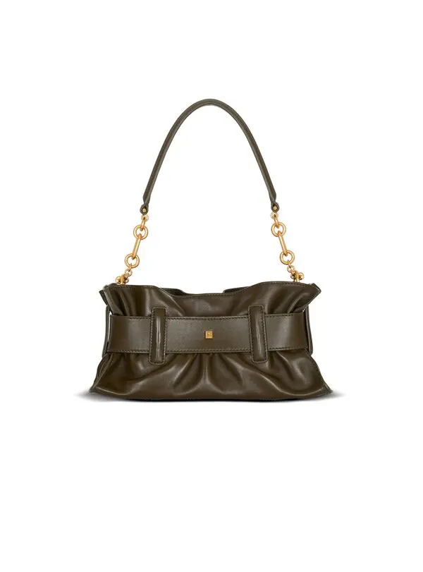 Balmain Mini Anthem Shoulder Bag In Calfskin Leather - Khaki