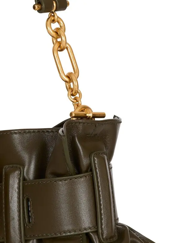 Balmain Mini Anthem Shoulder Bag In Calfskin Leather - Khaki