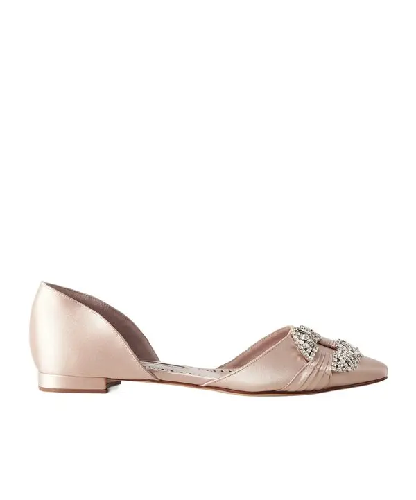 Manolo Blahnik Pointed Flat Shoes With Embellished Detail - Nude