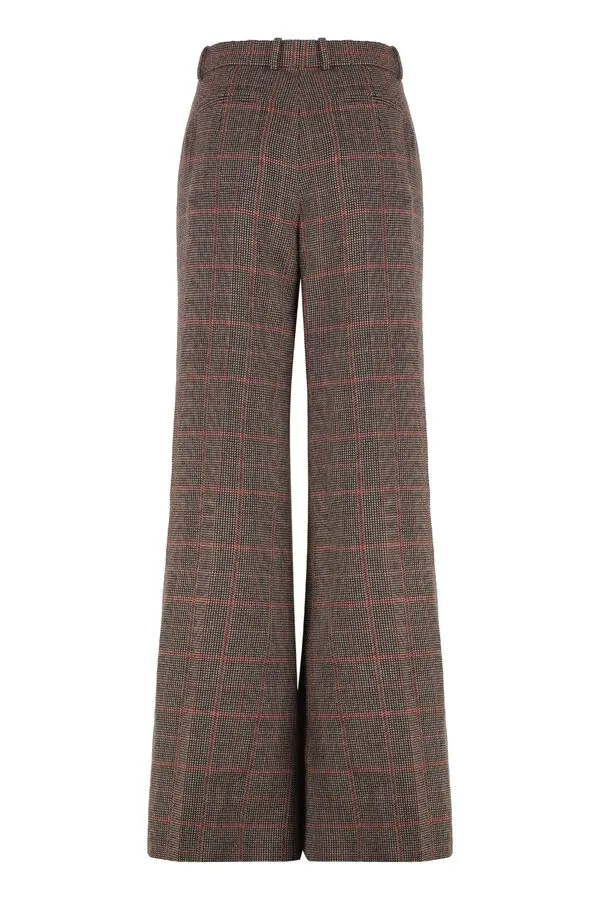 Chloé Checked High-waisted Flared Wool Pants
