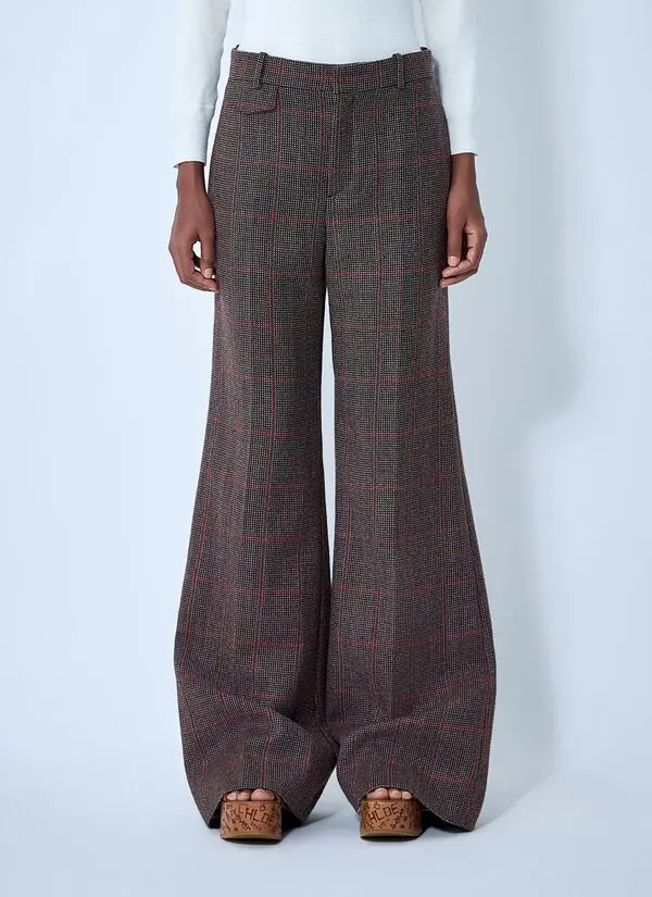 Chloé Checked High-waisted Flared Wool Pants