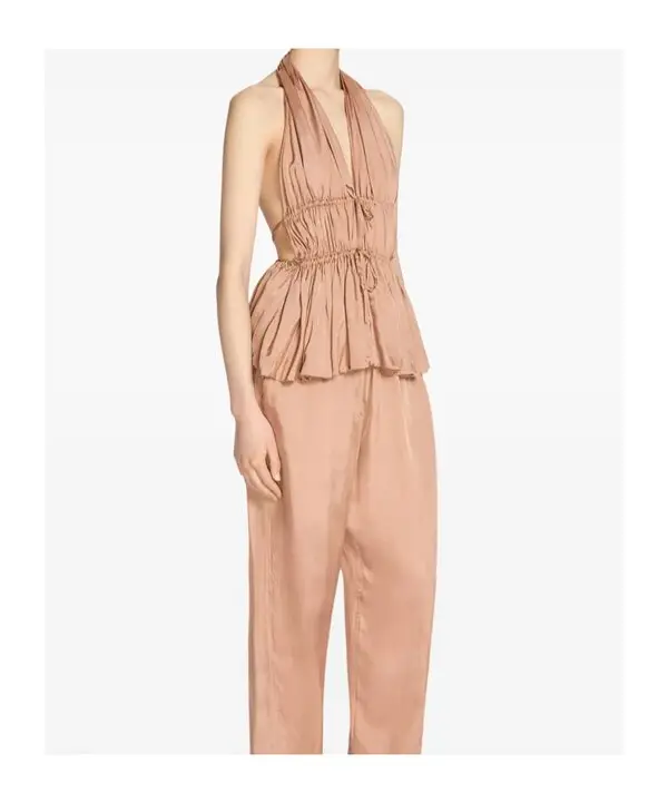 Dries Van Noten Halterneck Ruched Peplum Top - Smoke