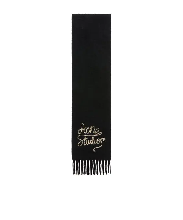 Acne Studios Logo Patch Fringed Scarf - Black