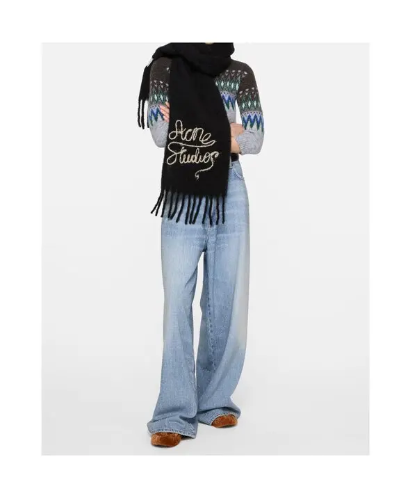 Acne Studios Logo Patch Fringed Scarf