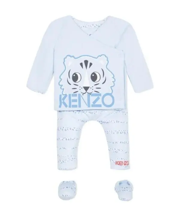 Kenzo Tiger Print Wrap Onesie And Trousers Set - Blue