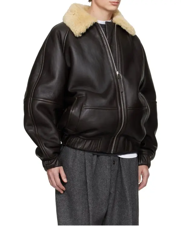 Jacquemus Brown Leather Bomber Jacket - Dark Brown