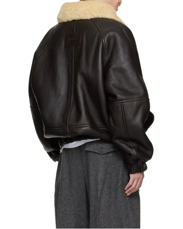 Jacquemus Brown Leather Bomber Jacket - Dark Brown