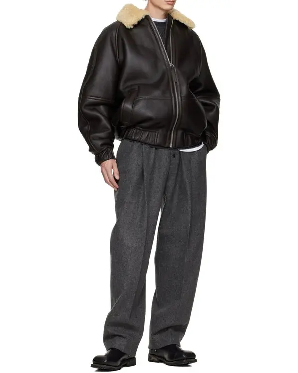 Jacquemus Brown Leather Bomber Jacket - Dark Brown