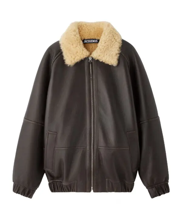 Jacquemus Brown Leather Bomber Jacket - Dark Brown