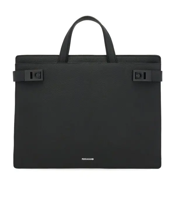 FERRAGAMO Gancini Buckled Briefcase - Black